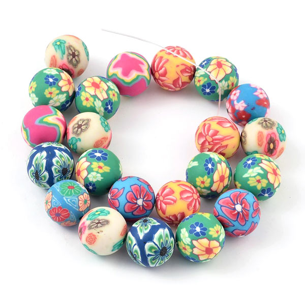 Fimo-Perlen, ganzer Strang, rund, Durchmesser 18 mm, Farb-Mix, 22 Stk